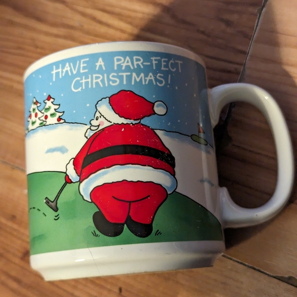 Russ | Holiday | Vintage Russ Mug Reindeer Playing Golf Santa Saying ...